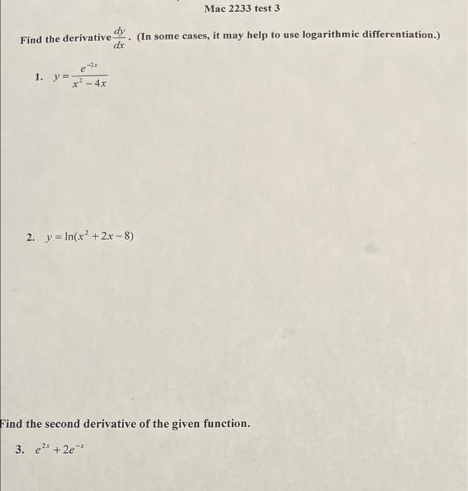 Solved Find the derivative dy/dx for numbers 1 and 2. and | Chegg.com