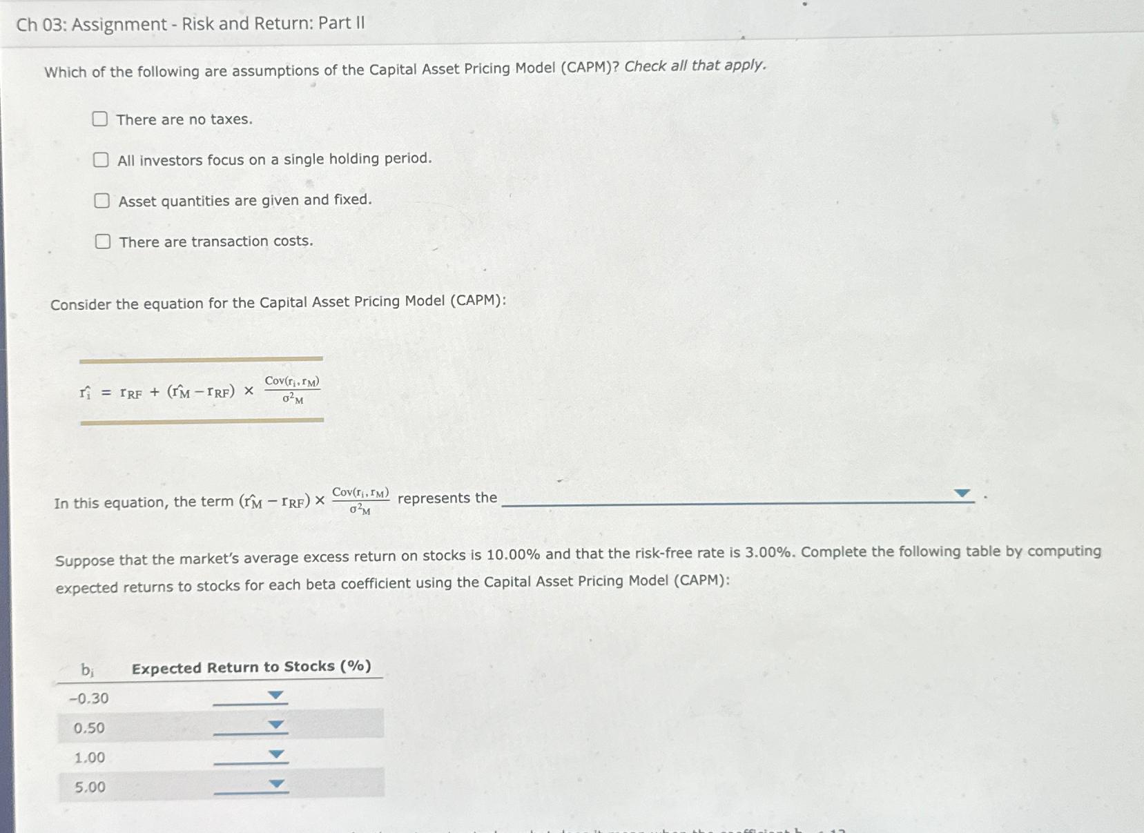 Solved Ch 03: Assignment - ﻿Risk and Return: Part IIWhich of | Chegg.com