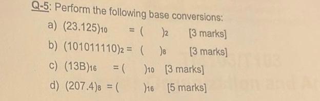 Solved 2-5: Perform the following base conversions: a) | Chegg.com