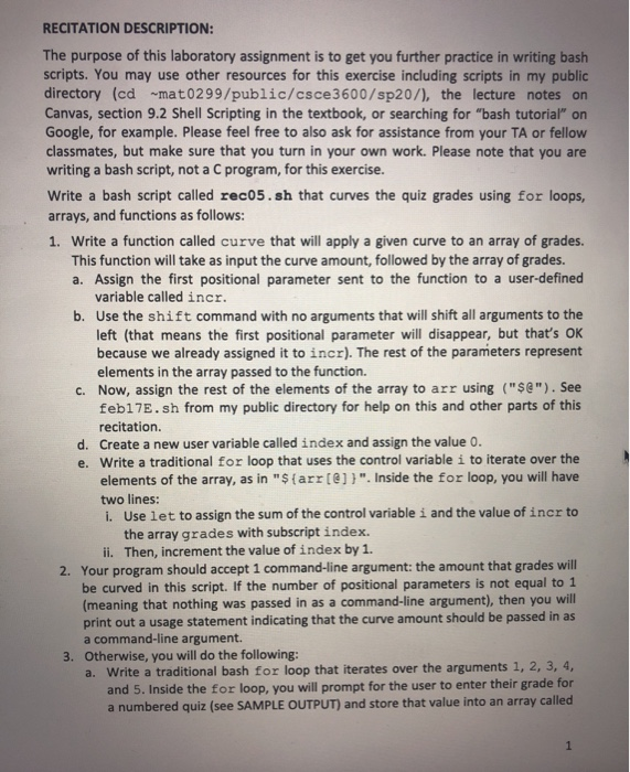 Solved RECITATION DESCRIPTION: The purpose of this | Chegg.com