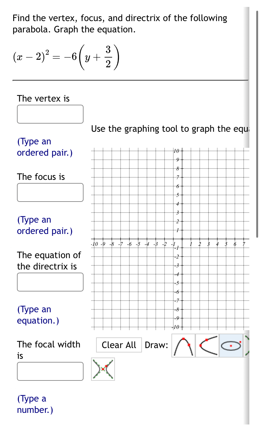 Solved Find the vertex, focus, and directrix of the | Chegg.com