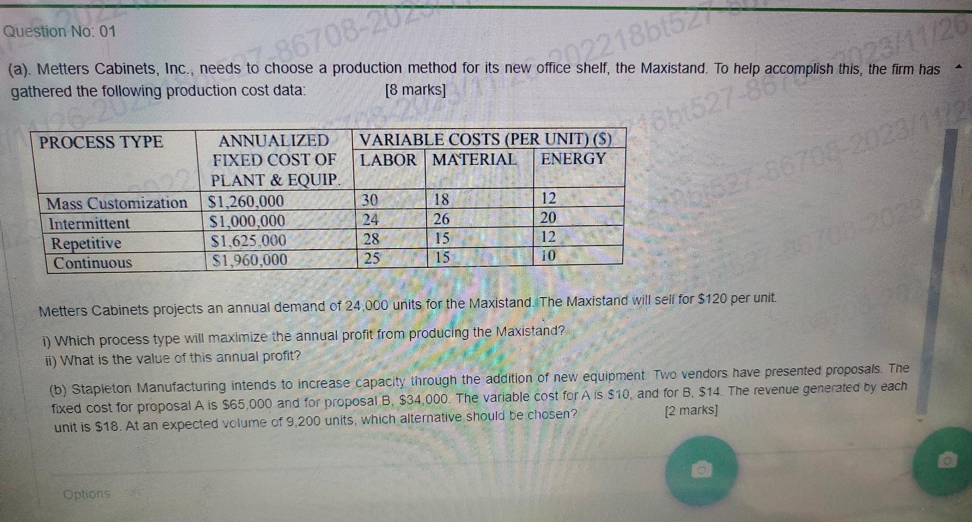 Solved (a). Metters Cabinets, Inc., needs to choose a | Chegg.com