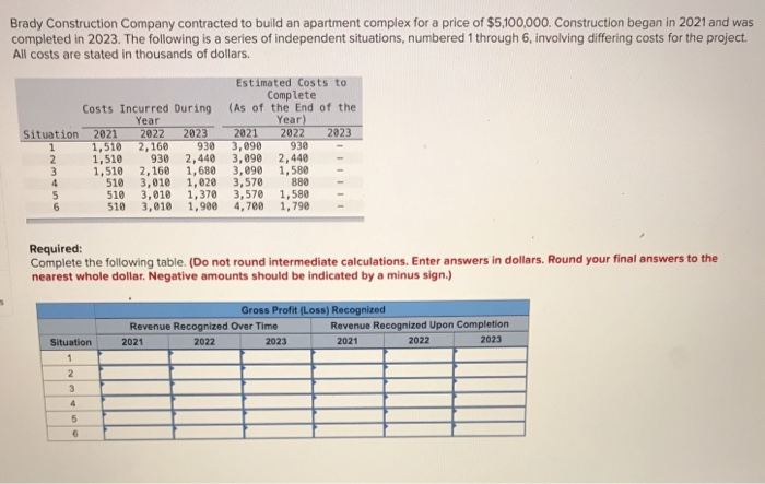 Solved Brady Construction Company contracted to build an | Chegg.com