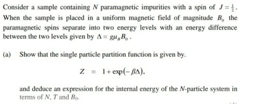 Solved Consider a sample containing N paramagnetic | Chegg.com