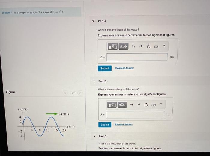 Solved (Figure 1) is a snapshot graph of a wave at t = 0 | Chegg.com