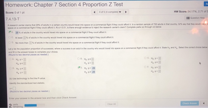 Solved Homework Chapter 7 Section 4 Proportion Z Test