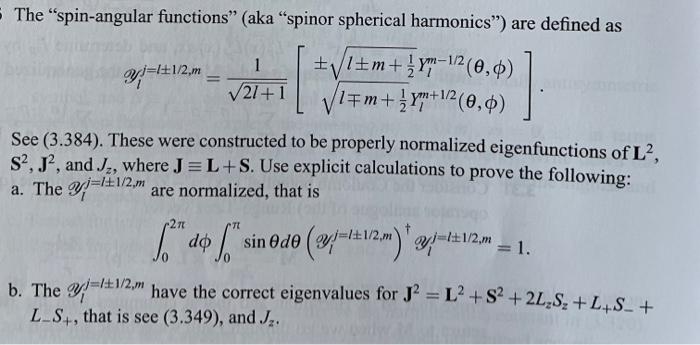 Solved 1 1 The "spin-angular functions" (aka “spinor | Chegg.com