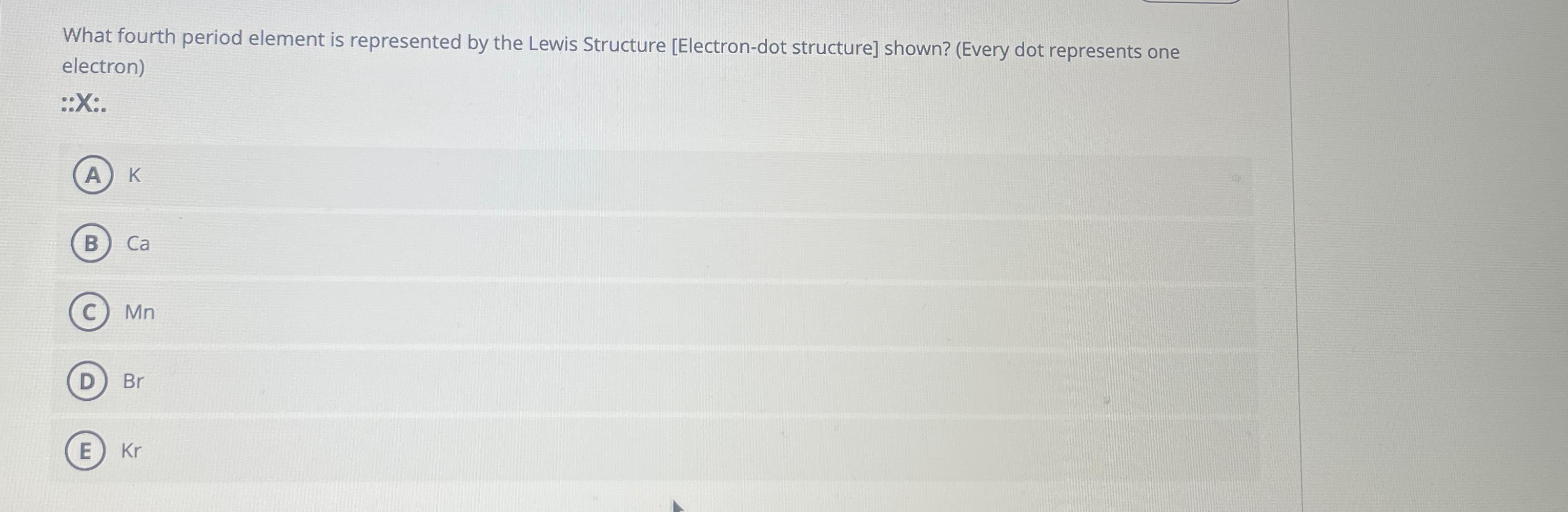 Solved What fourth period element is represented by the | Chegg.com