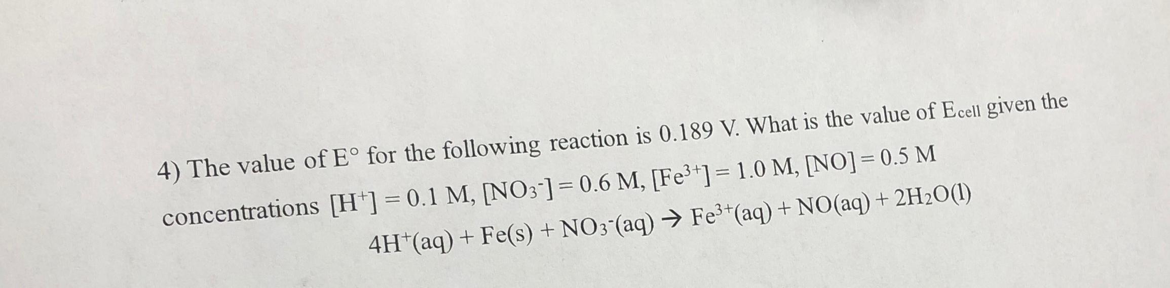 Solved The value of E° ﻿for the following reaction is | Chegg.com