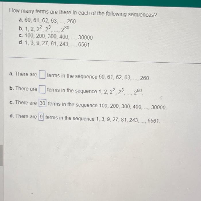 Solved How many terms are there in each of the following | Chegg.com