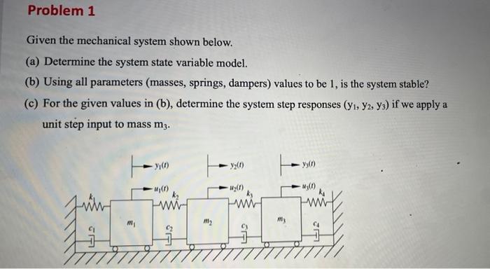 Solved Problem 1 Given the mechanical system shown below. | Chegg.com