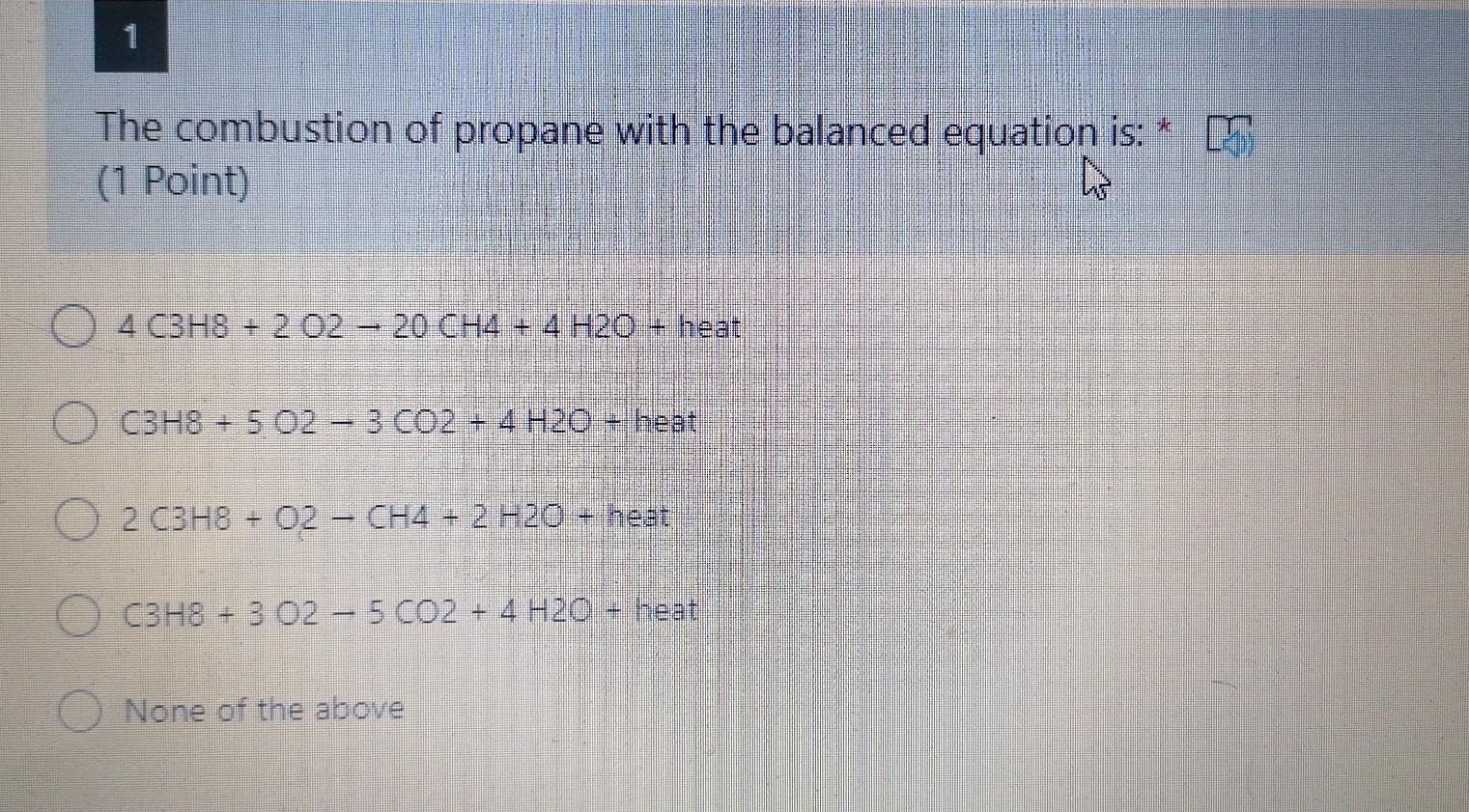 Solved The combustion of propane with the balanced equation | Chegg.com
