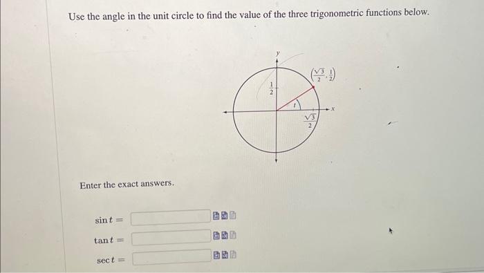 Solved Use the angle in the unit circle to find the value of | Chegg.com