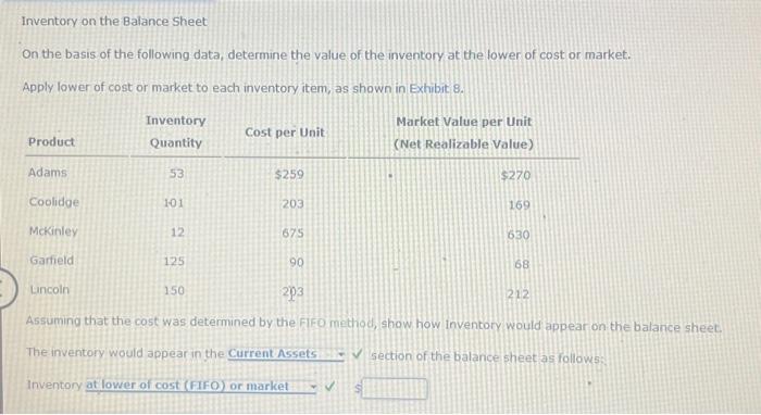 Solved Inventory on the Balance Sheet On the basis of the | Chegg.com
