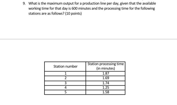 Solved 9. What is the maximum output for a production line | Chegg.com