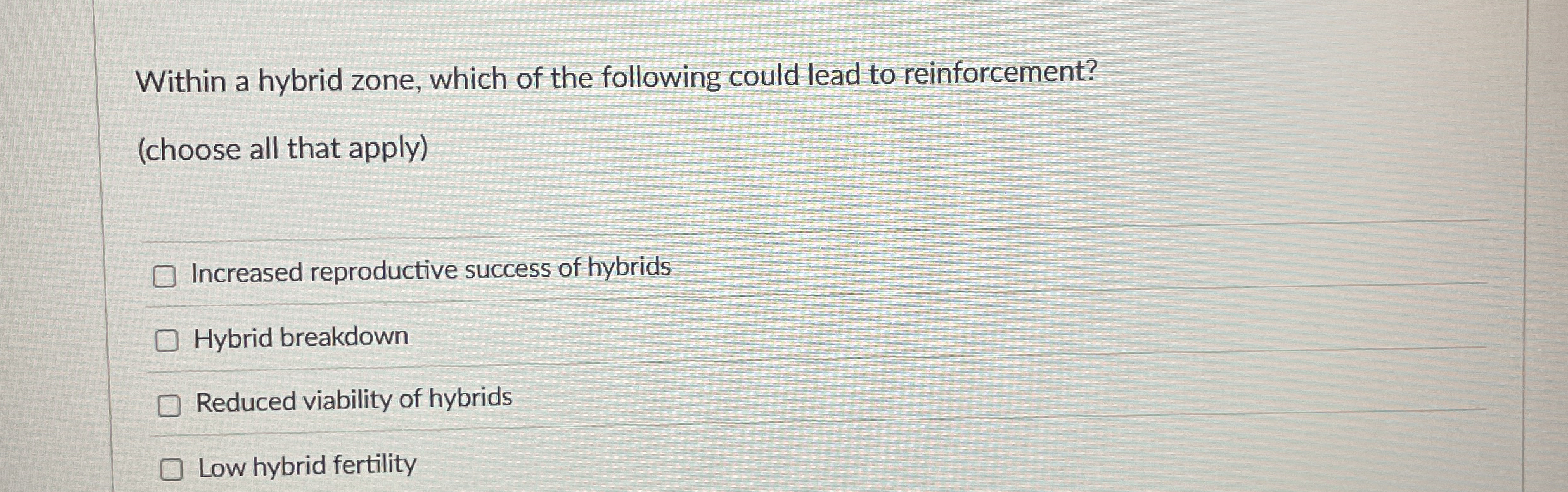 Solved Within a hybrid zone, which of the following could | Chegg.com