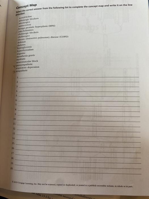 Concept Map Chapter 13. Autonomic Nervous System | Chegg.com