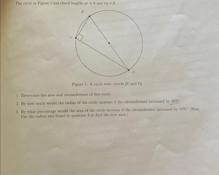 Solved The circle in Figure 1 has chord lengths pr = 6 and | Chegg.com