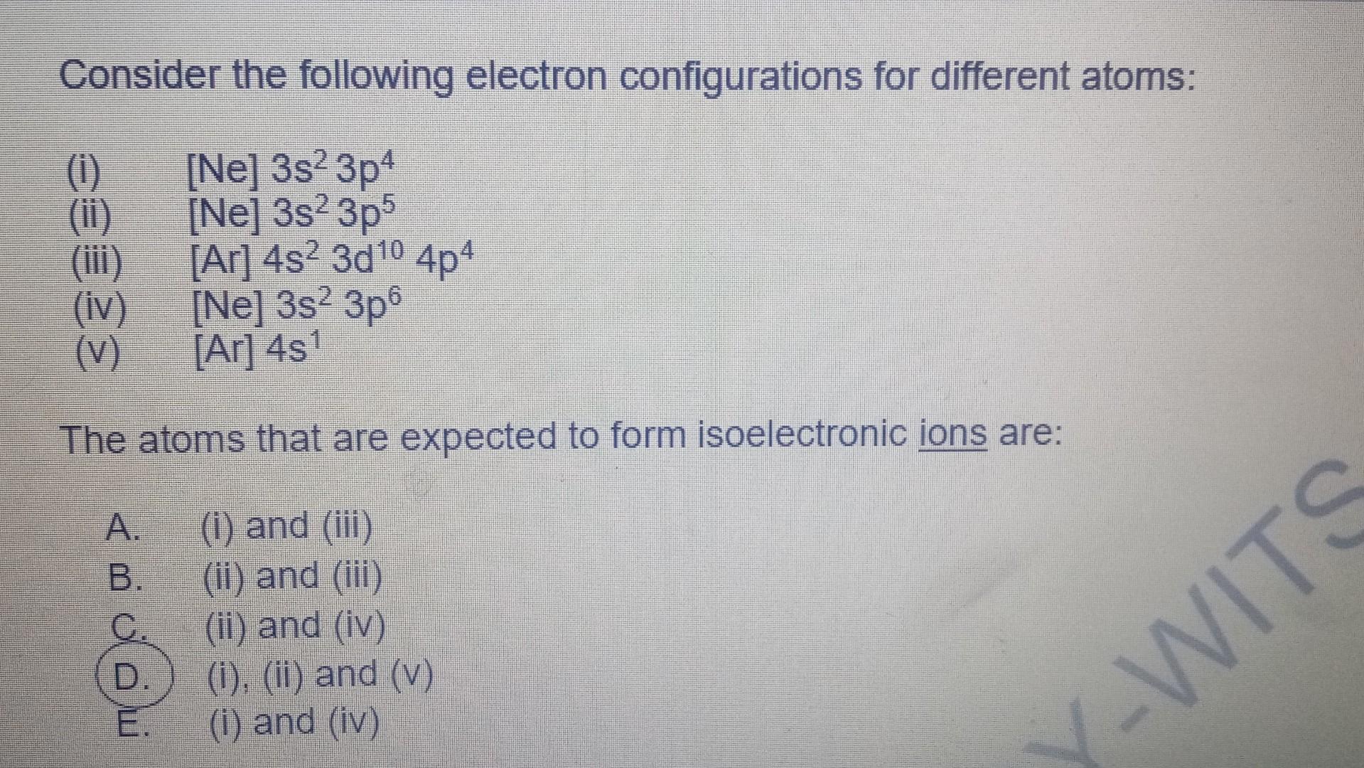 Solved Consider The Following Electron Configurations For