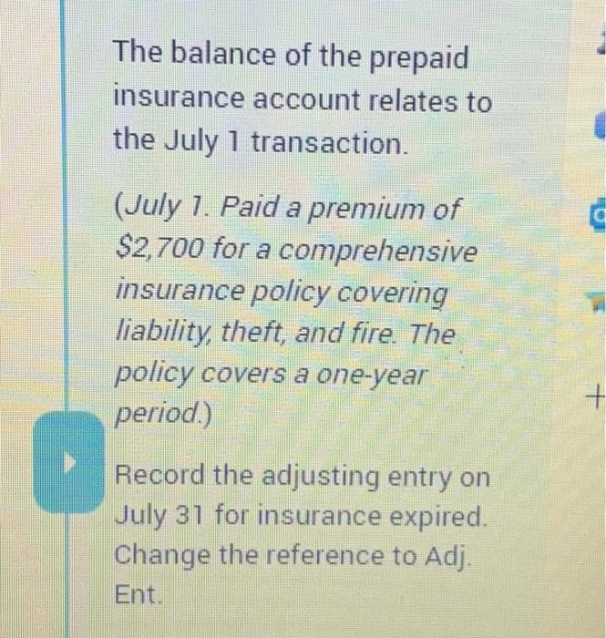 Solved The balance of the prepaid insurance account relates | Chegg.com