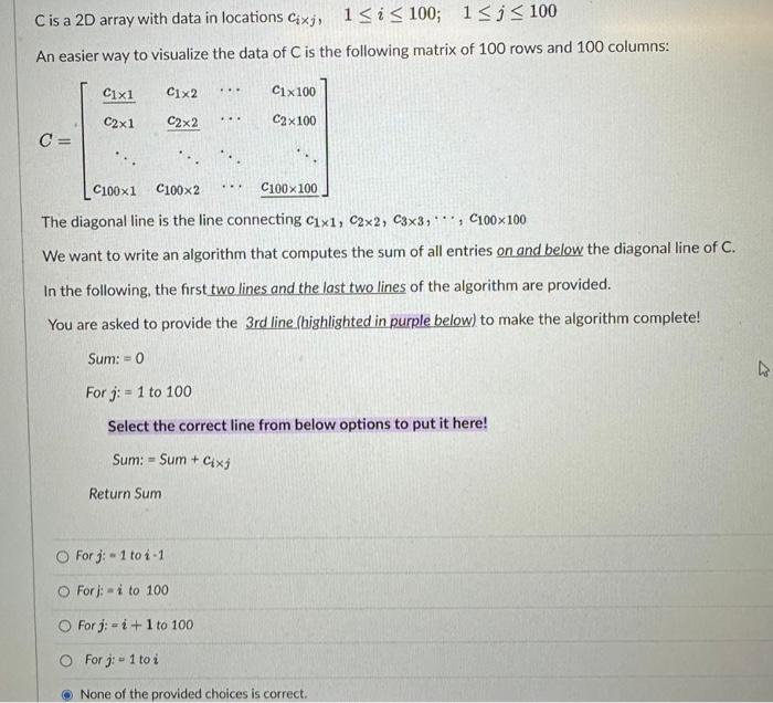Solved C is a 2D array with data in locations | Chegg.com