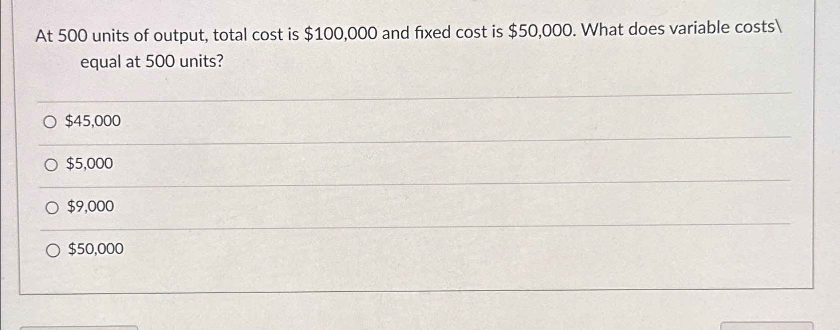 Solved At 500 ﻿units of output, total cost is $100,000 ﻿and | Chegg.com