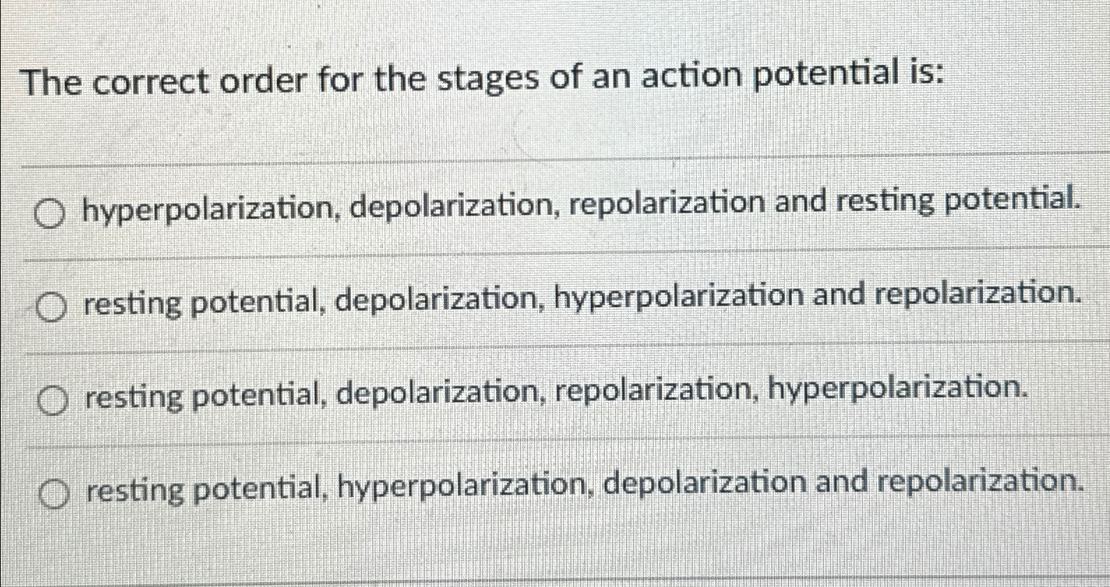 Solved The correct order for the stages of an action | Chegg.com