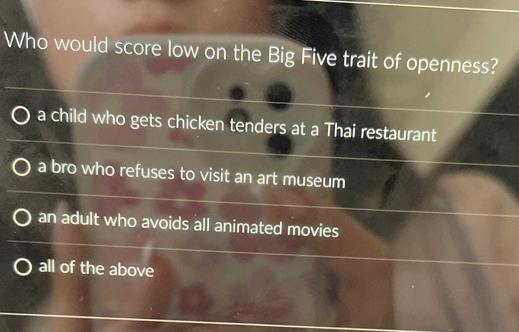 Solved Who would score low on the Big Five trait of | Chegg.com