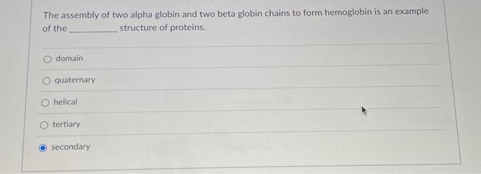 Solved The assembly of two alpha globin and two beta globin | Chegg.com