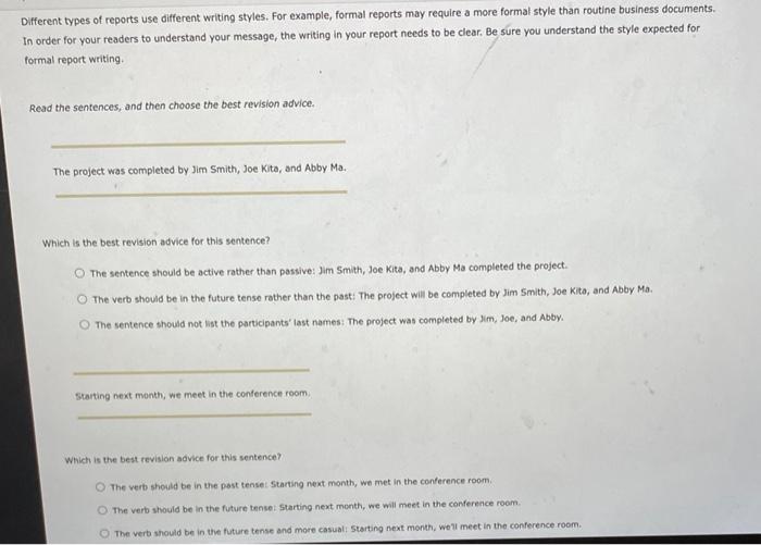 Different types of reports use different writing | Chegg.com