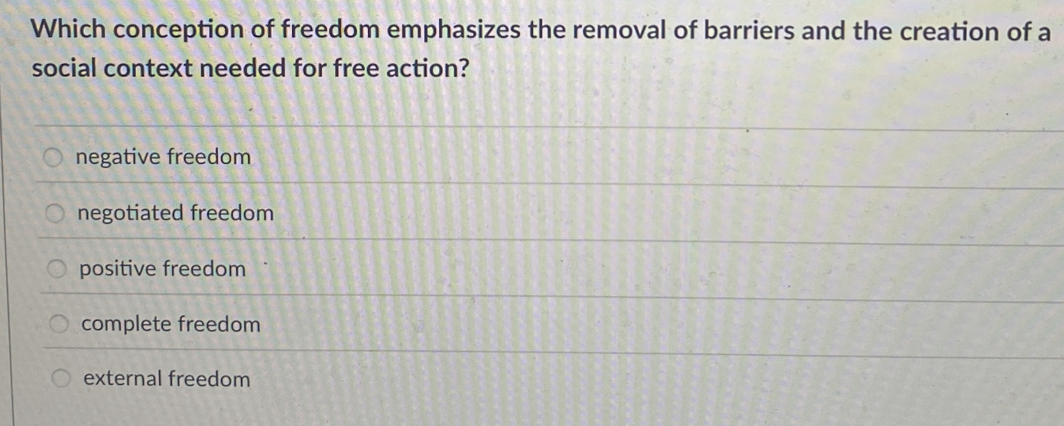 Solved Which conception of freedom emphasizes the removal of | Chegg.com