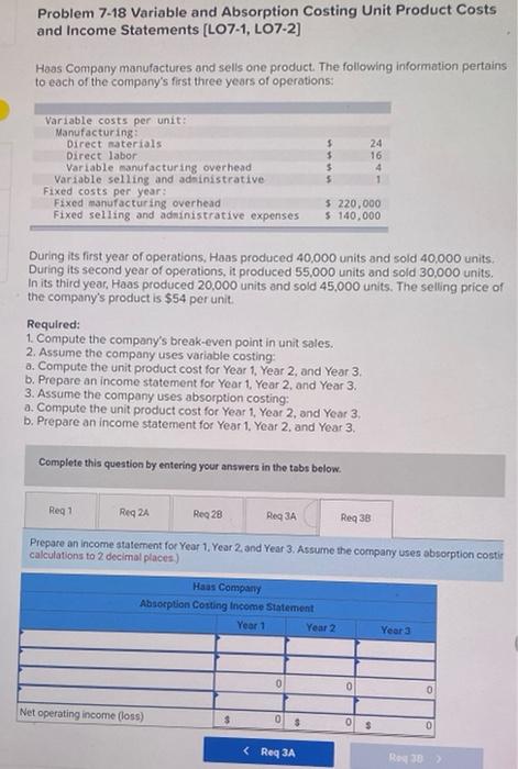 Solved Problem 7-18 Variable and Absorption Costing Unit | Chegg.com