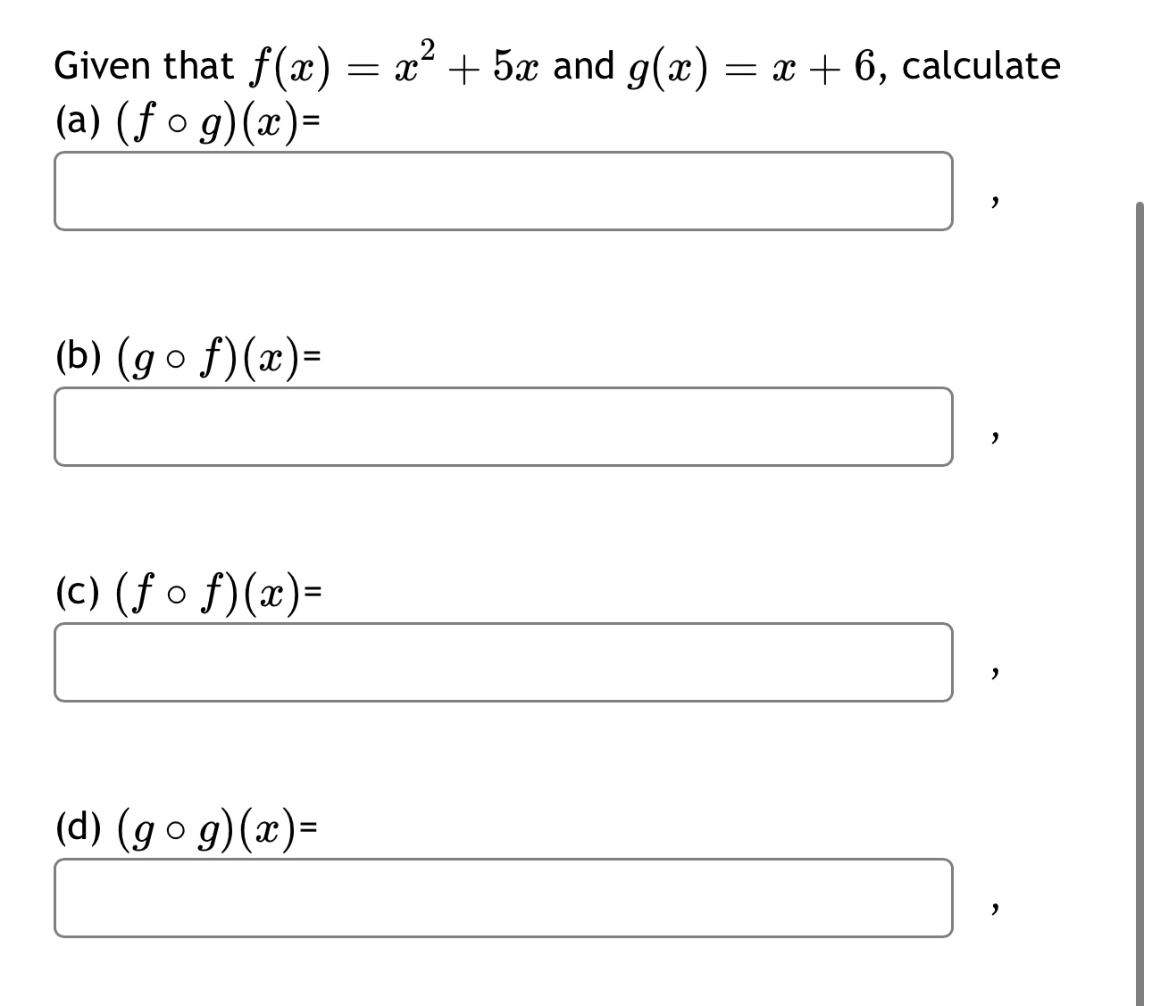 Solved Given that f(x)=x2+5x ﻿and g(x)=x+6, | Chegg.com