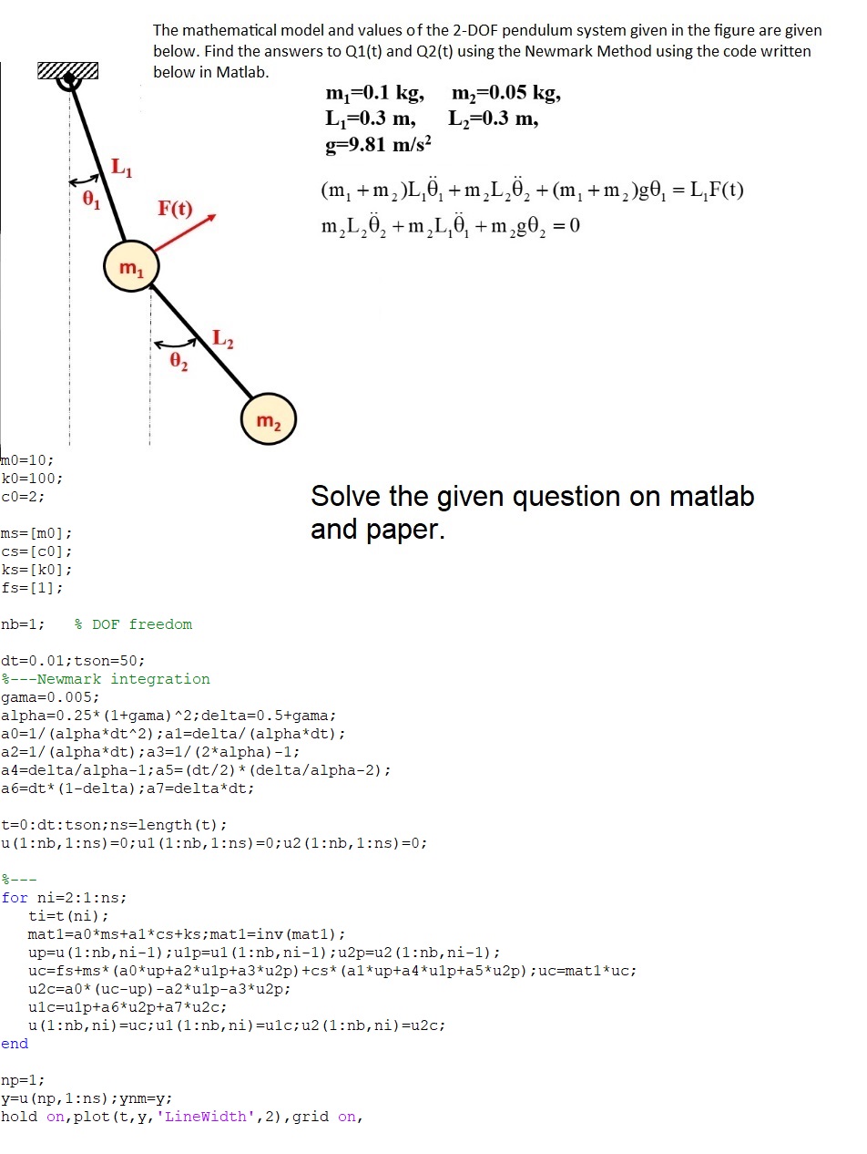 The mathematical model and values of the 2-DOF | Chegg.com