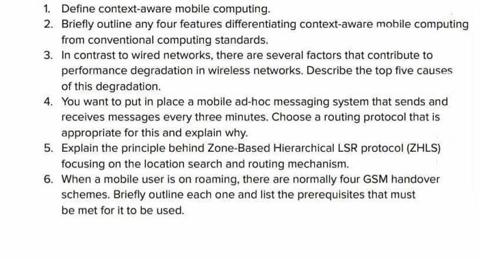 Solved 1. Define context-aware mobile computing. 2. Briefly | Chegg.com