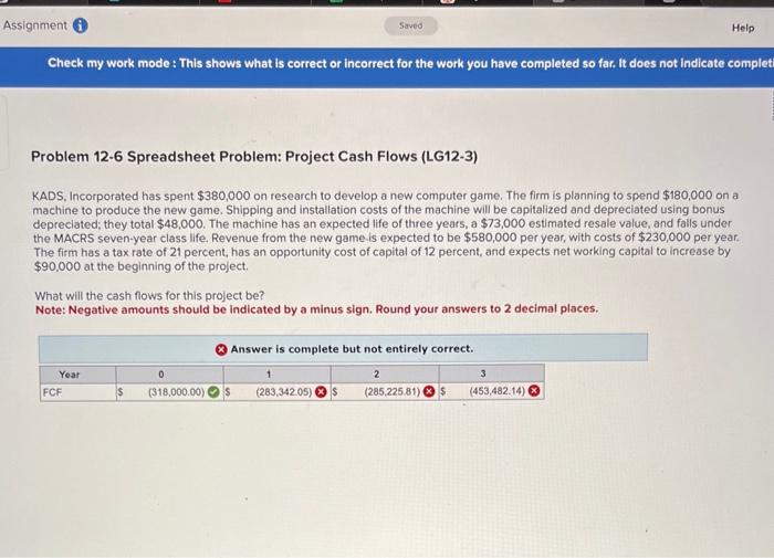 Solved Problem 12-6 Spreadsheet Problem: Project Cash Flows | Chegg.com Solved Problem 12-6 Spreadsheet Problem: Project Cash Flows | Chegg.com