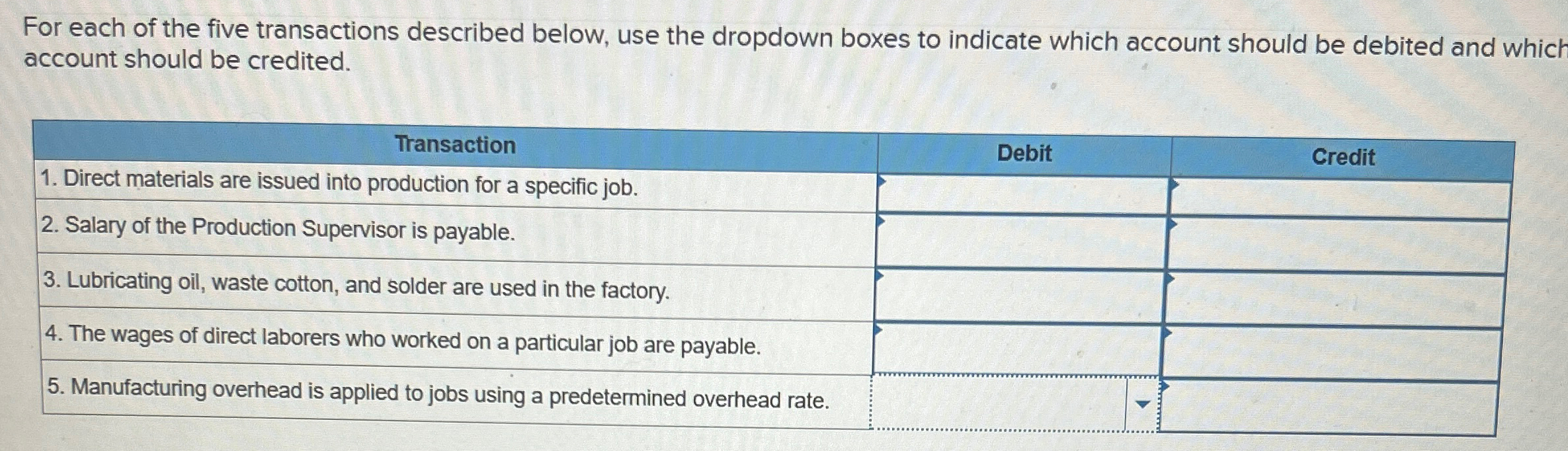 Solved For each of the five transactions described below, | Chegg.com