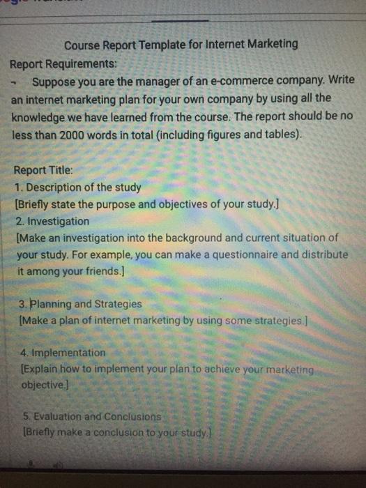 Solved Course Report Template for Internet Marketing Report | Chegg.com