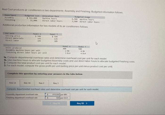 Solved Real Cool produces air conditioners in two | Chegg.com
