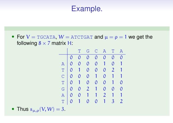 Solved 2 Apply The Smith Waterman Algorithm With μ ρ 1 To