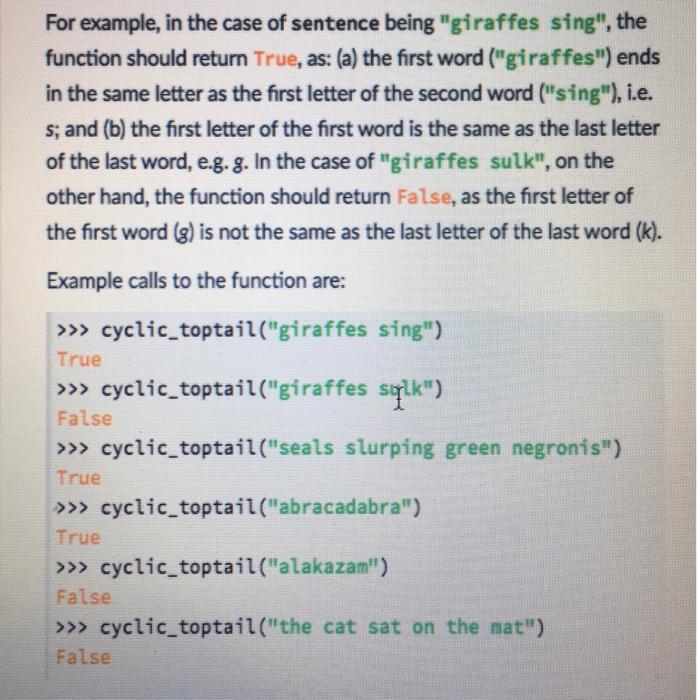 Solved Write a function cyclic_toptail() which takes a | Chegg.com