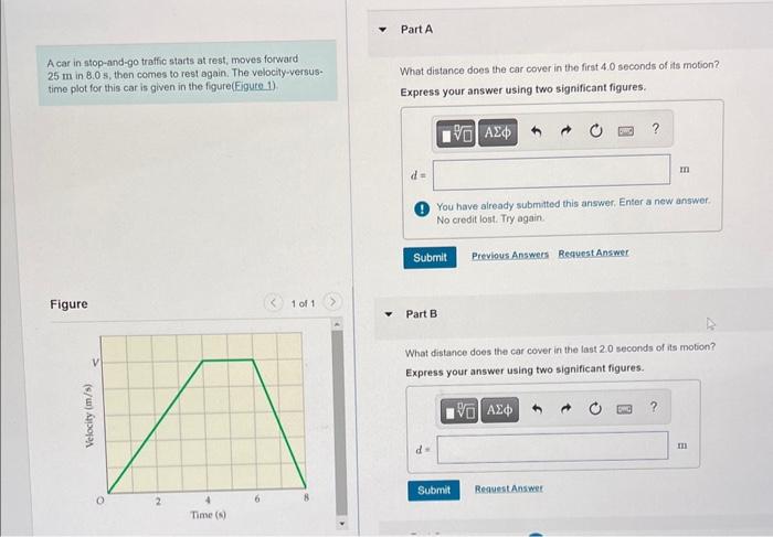 Solved A car in stop-and-go traffic starts at rest, moves | Chegg.com