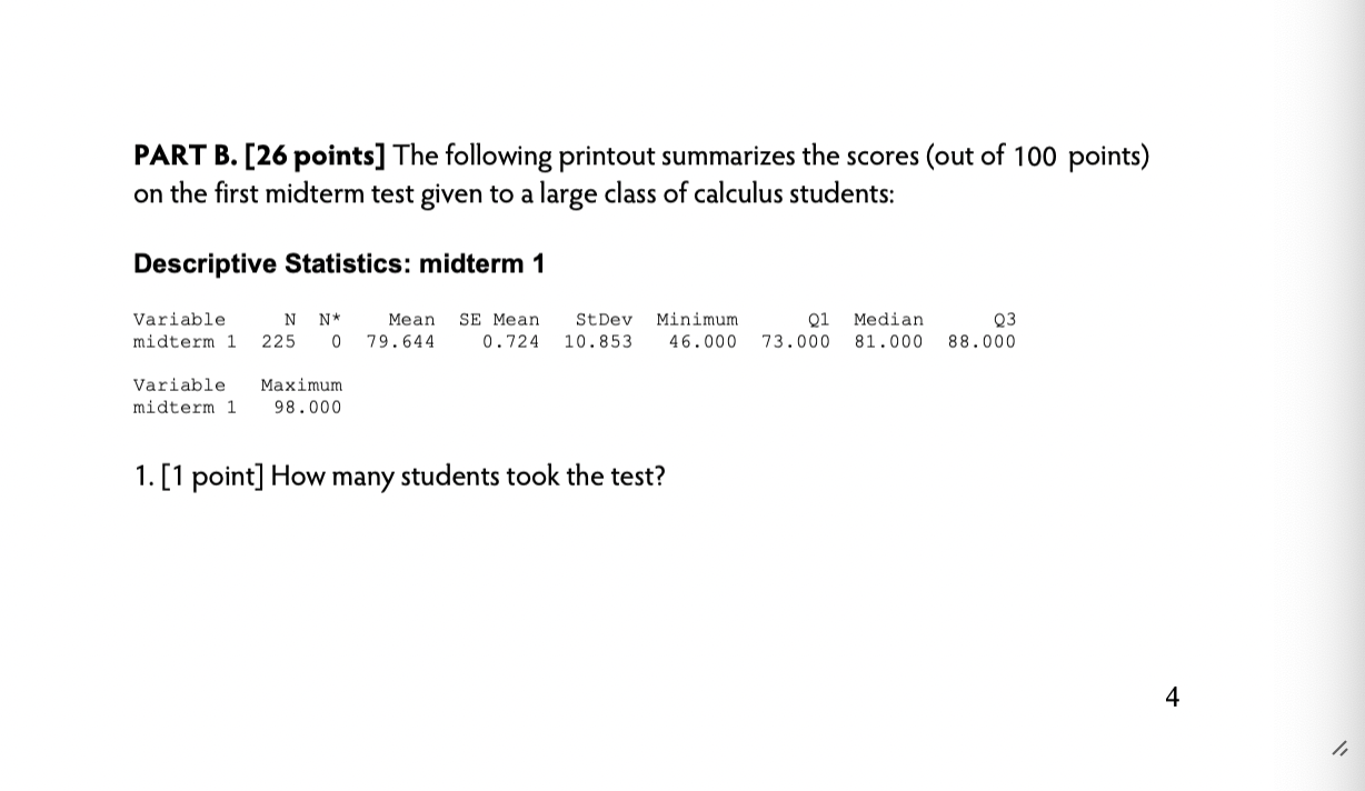 Solved PART B. [26 ﻿points] ﻿The following printout | Chegg.com