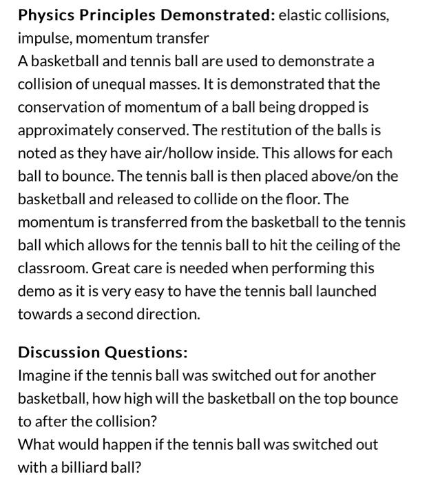 Solved Physics Principles Demonstrated: elastic collisions, | Chegg.com