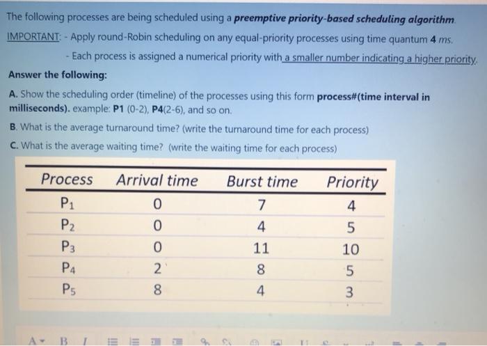 Solved The following processes are being scheduled using a | Chegg.com
