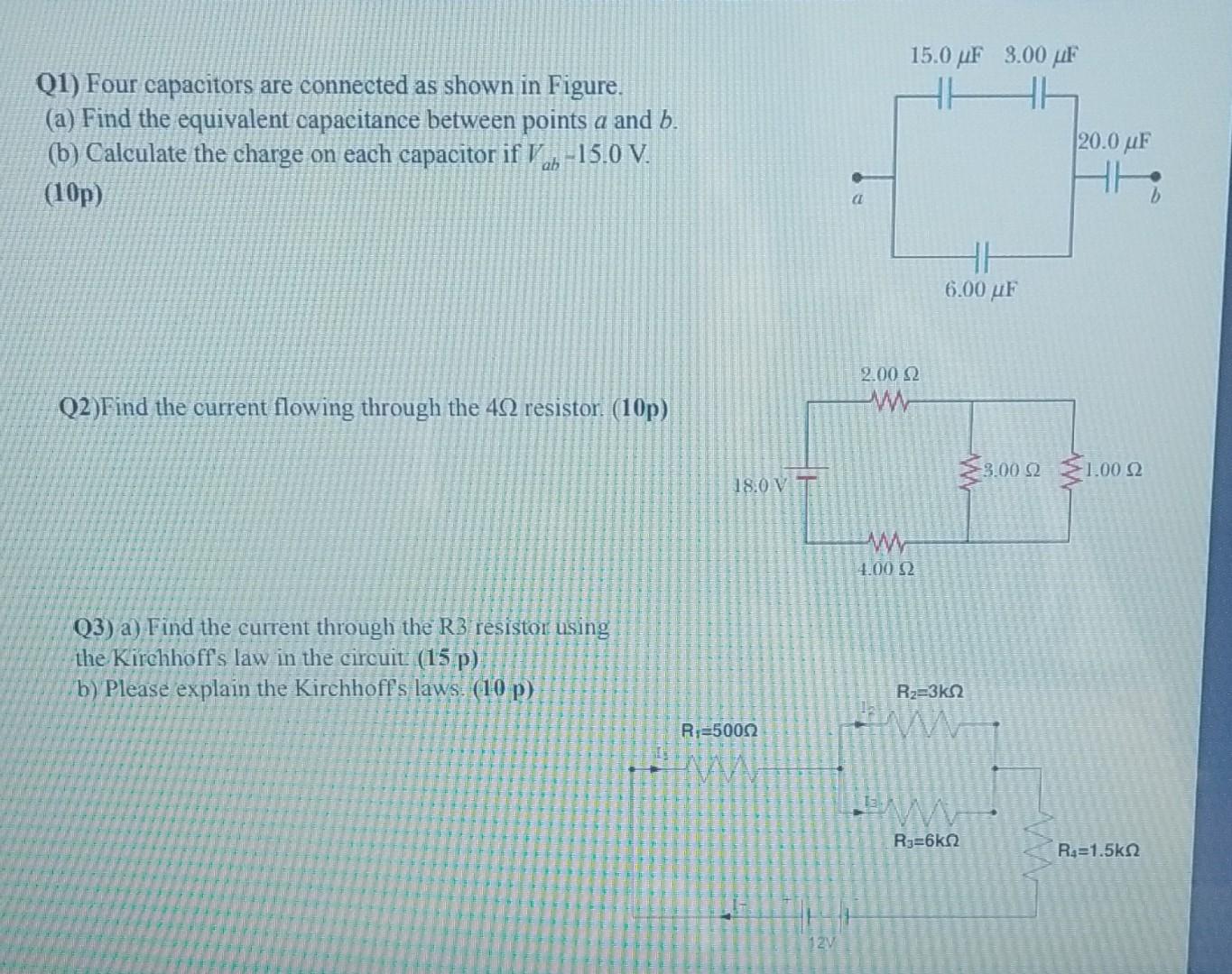 Solved Q1) Four capacitors are connected as shown in Figure. | Chegg.com