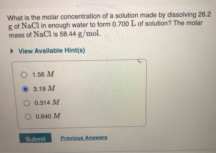 Solved What is the molar concentration of a solution made by | Chegg.com