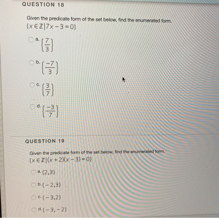 Solved QUESTION 17 Given the predicate form of the set | Chegg.com