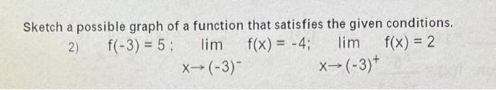 Solved Sketch a possible graph of a function that satisfies | Chegg.com