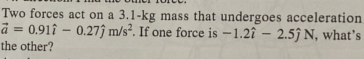 Solved Two forces act on a 3.1-kg ﻿mass that undergoes | Chegg.com